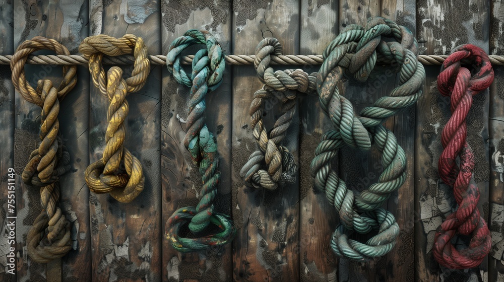 A detailed, realistic image of a maritime knot display, showcasing ...