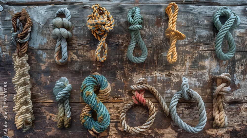 A detailed, realistic image of a maritime knot display, showcasing ...