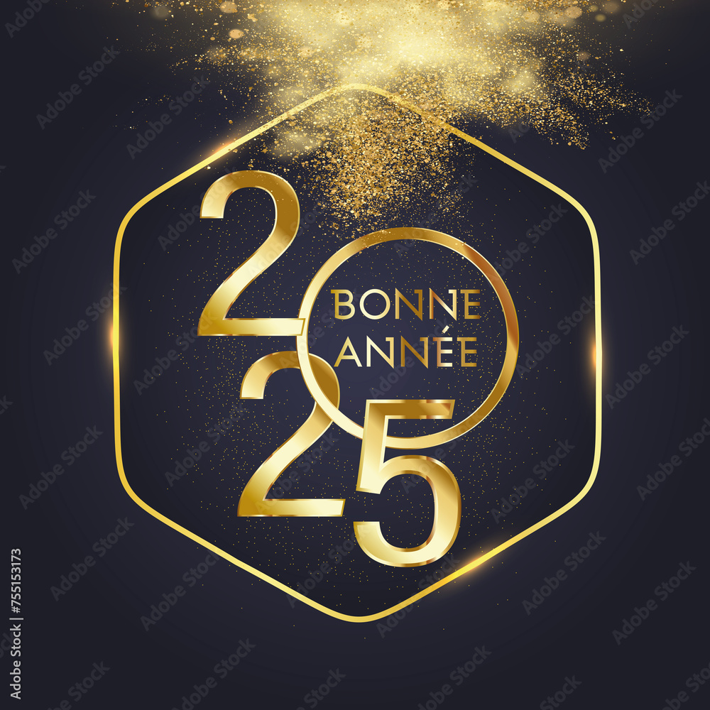 carte ou bandeau pour souhaiter une bonne année 2025 en or dans un ...