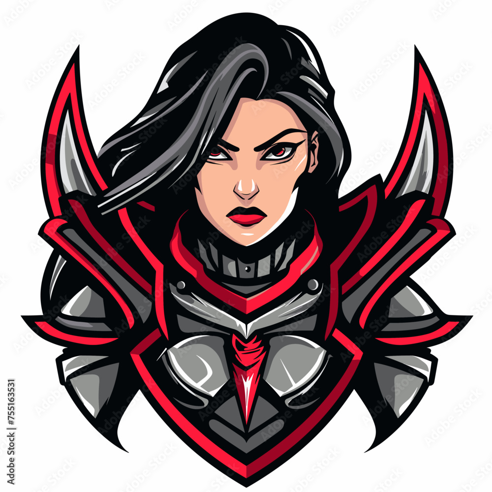 Vector esport logotype female warrior knight on white background, logo ...