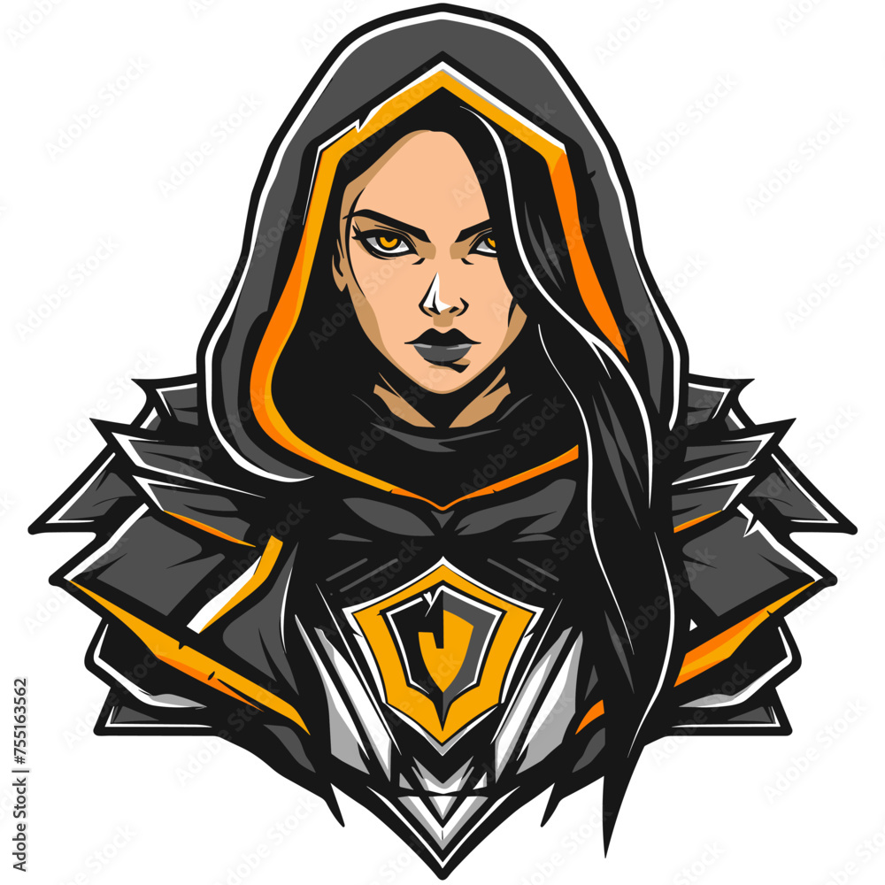 Vector esport logotype female warrior knight on white background, logo woman warrior, icon woman ...