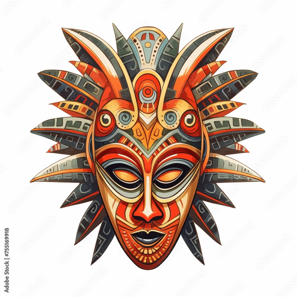African ceremonial mask. Ancient african mask clipart. Watercolor ...