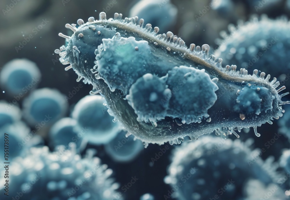 Microscopic pathogen with unique structures, potentially related to ...