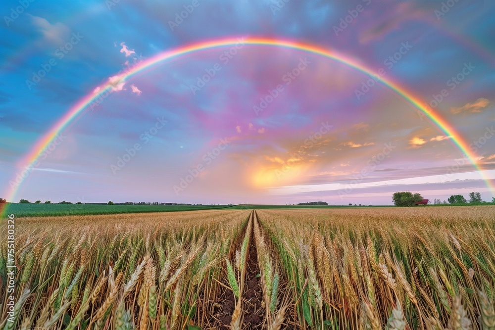 The Essence of Earth Day A Pristine Wheat Field Under a Vibrant Rainbow ...