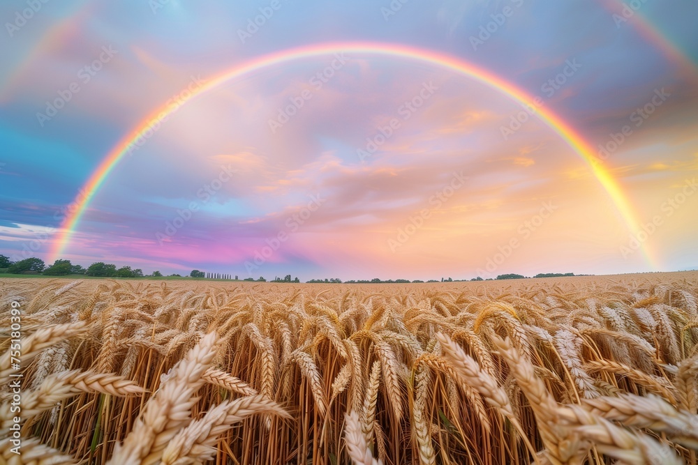 The Essence of Earth Day A Pristine Wheat Field Under a Vibrant Rainbow ...