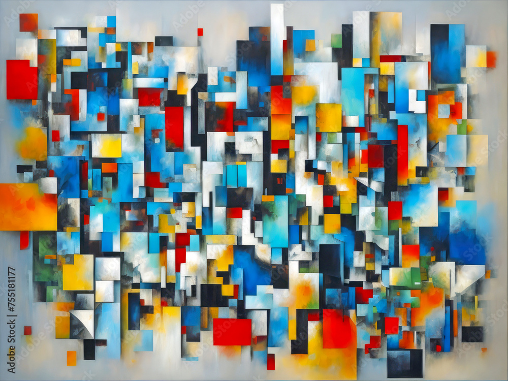Abstract art style cover design with a pattern of paint squares in ...