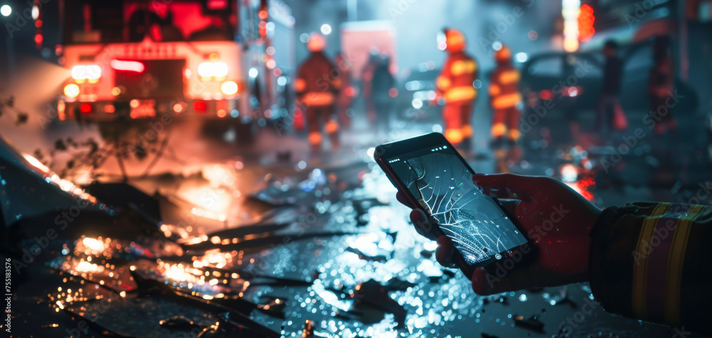 Consequences of Smartphone Use in Traffic Accidents. Hand clutching ...