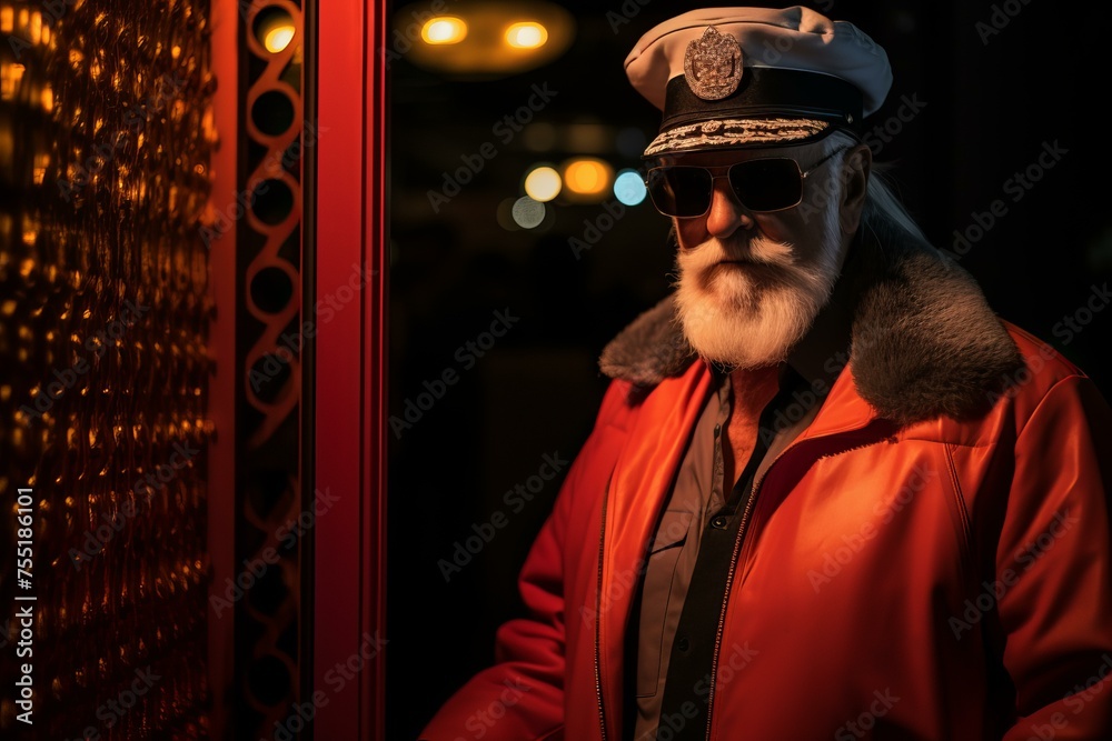 Stoic Security guard old man nightclub entrance. Safety club. Generate ...