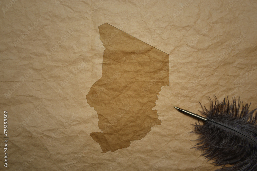 map of chad on a old paper background with old pen Stock Photo | Adobe ...