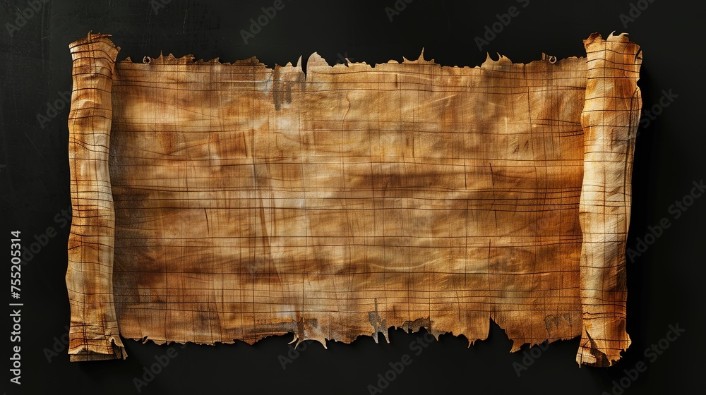 Ancient papyrus blank horizontally, isolated on black background ...