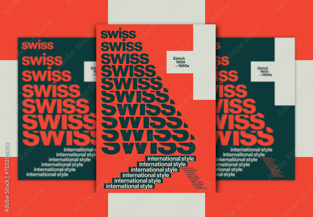 Swiss Modernism Poster Design Layout with Stacked Pattern Text Effect ...