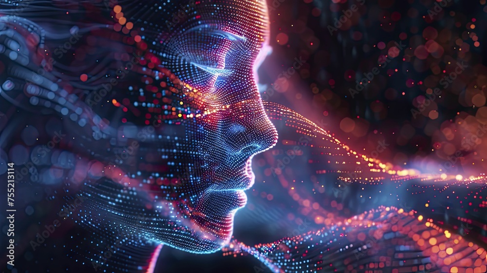 A conceptual visualization of a deep learning model analyzing voice patterns to recognize speech ...
