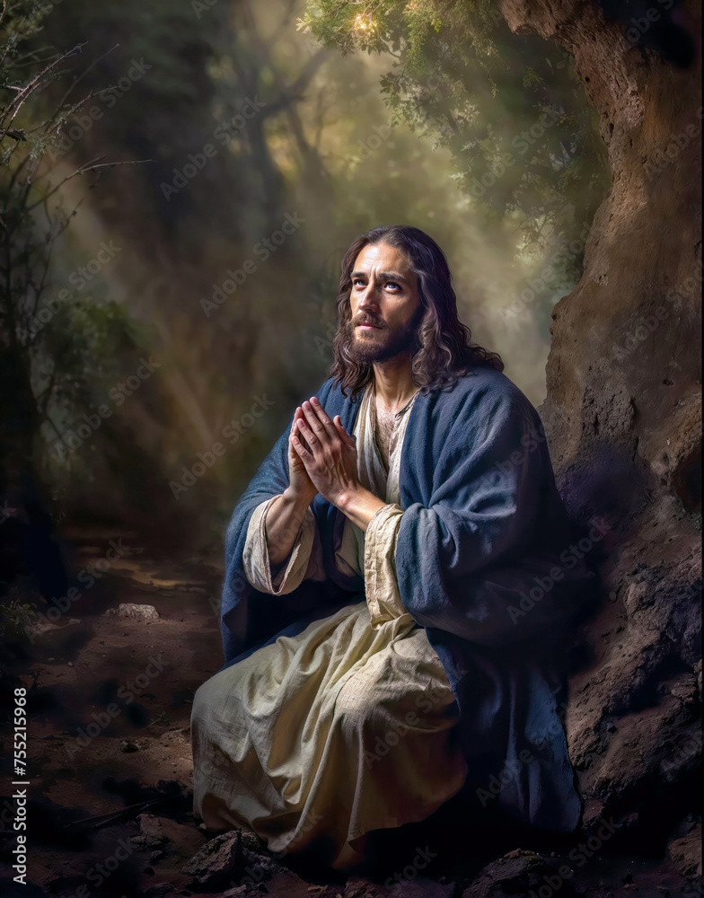 Jesus Prays Alone At Midnight In The Garden of Gethsemane Stock ...