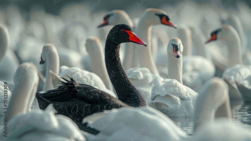 A black swan among a flock of white swans Hold your head up confidently ...