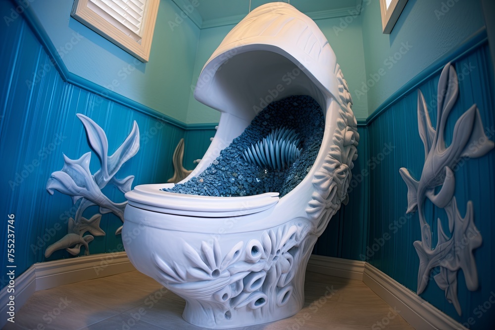 Ocean Wave Toilet Cover and Thematic Details: Underwater Theme Bathroom ...