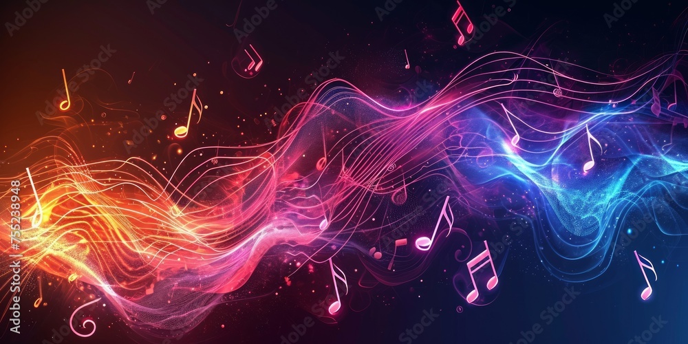 Colorful music notes flying through the air. Brightly colored music ...