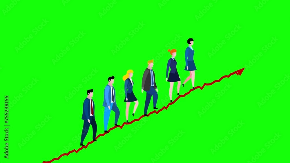 Cartoon business people going up the chart graph greenbox. Business ...