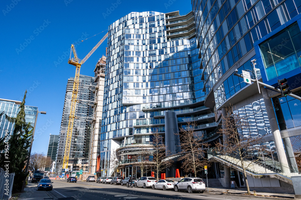 BELLEVUE, WA – FEB 16, 2024: city growing and under construction, tall ...
