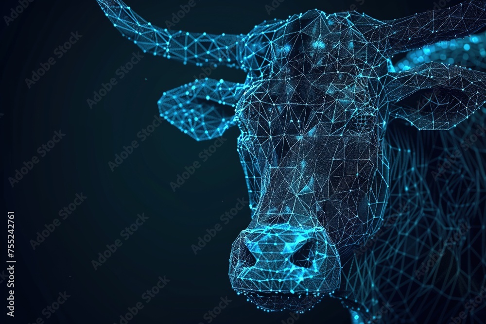Face of a bull low poly wireframe on dark blue background.The concept ...