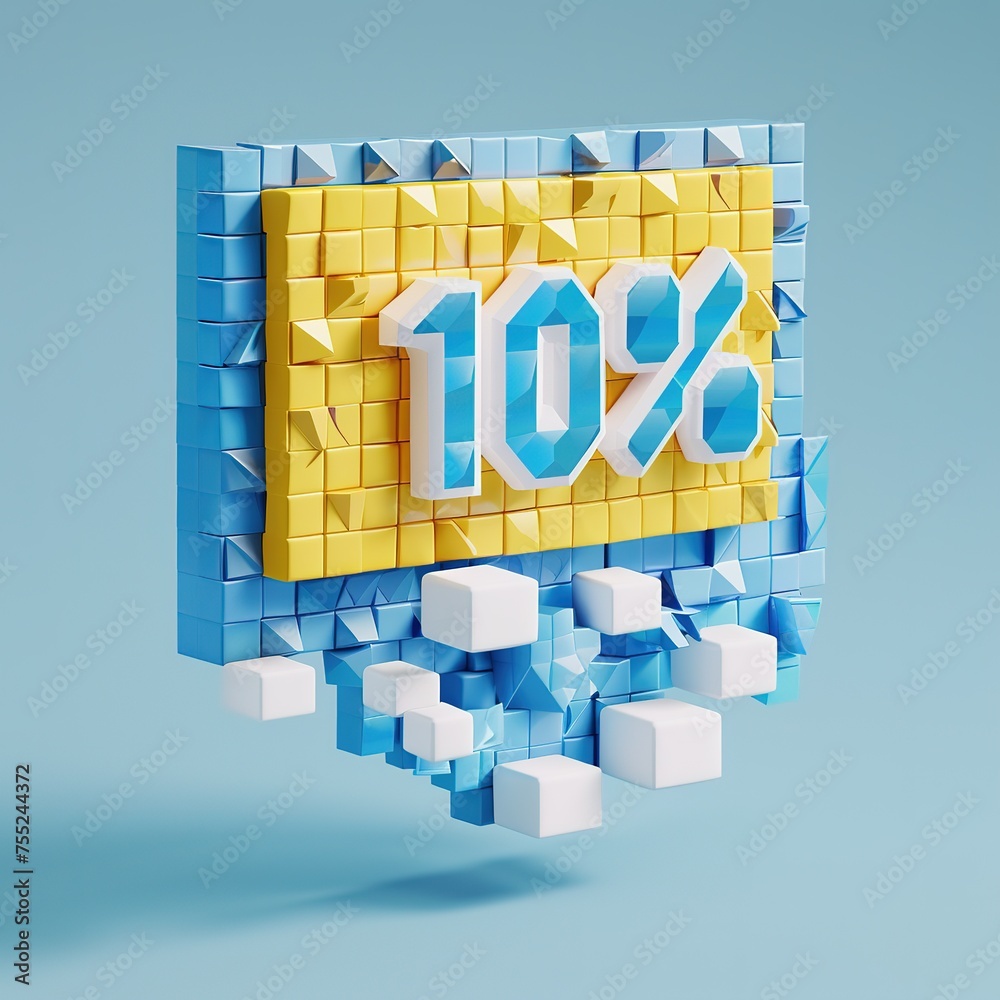 16 bit 3d low poly illustrations of a letter write "100%" floating in ...