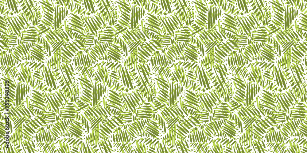 Abstract nature green seamless pattern with chaotic hand drawn grass ...