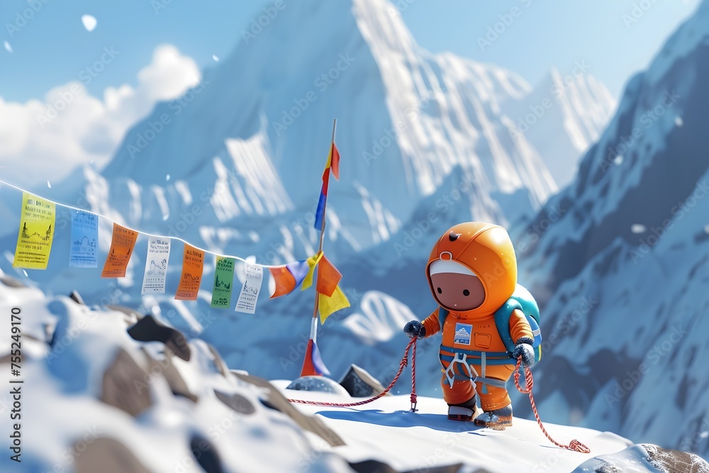 Orange Emo in the Mountains and Boy Holding a Flag on a Snowy Surface ...