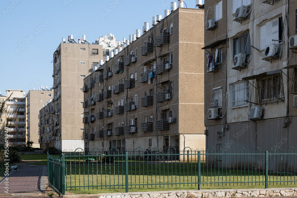 Typical old aged Architecture in israel. Old buildings with air ...