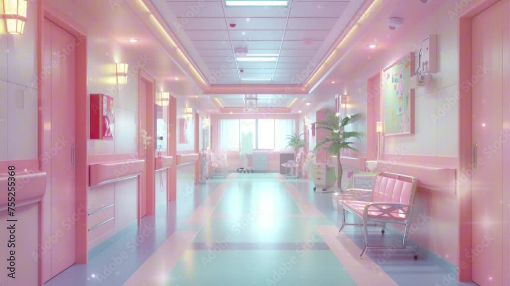 Kawaii Hospital Setting with Soft Color Palette Walls in Anime-Style ...