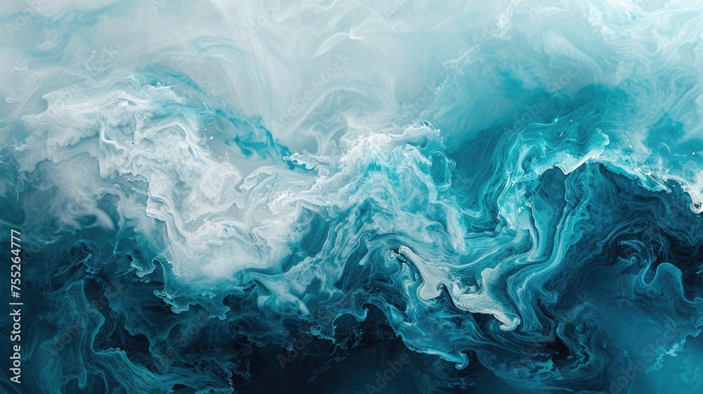 spectacular image of teal and white liquid ink churning together with a ...