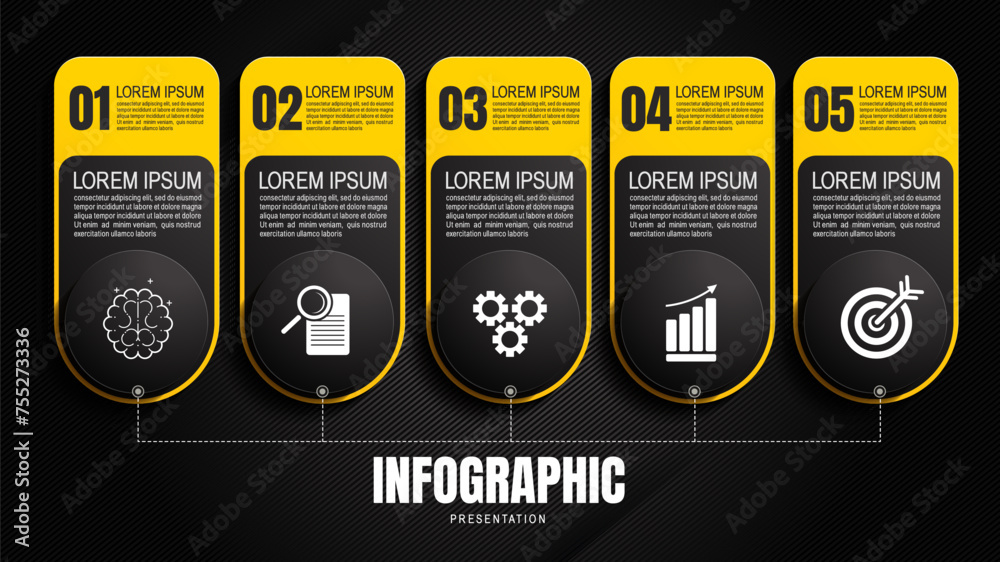 Engaging black and yellow infographic templates for presentations ...
