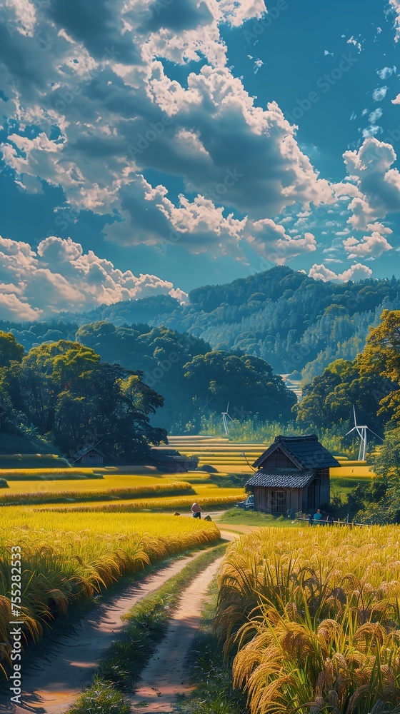 dirt road going field barn distance japan mountains cleanest japanese ...
