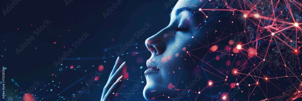 Digital neural network on serene human face - A soothing composite of a ...