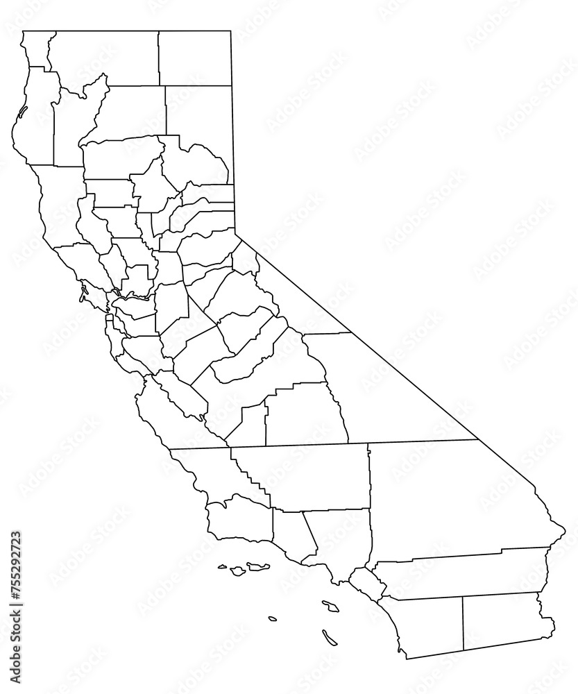 High detailed illustration map - California State Map with counties ...