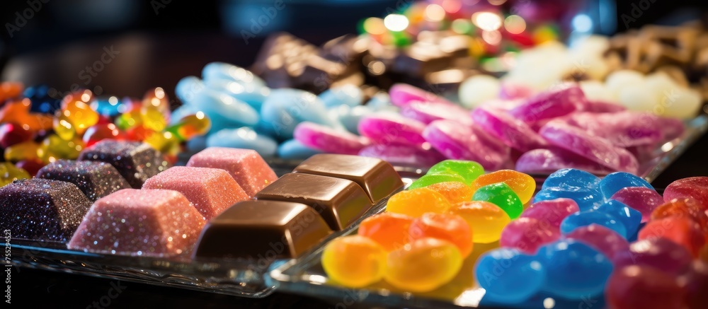 This photograph shows a close up of a variety of colorful and delicious ...
