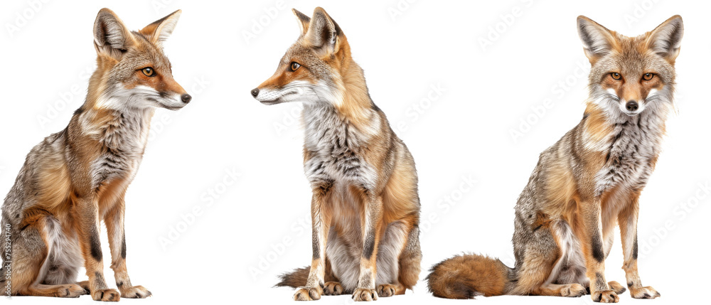Trio of red foxes in three distinct poses showcasing wildlife diversity ...