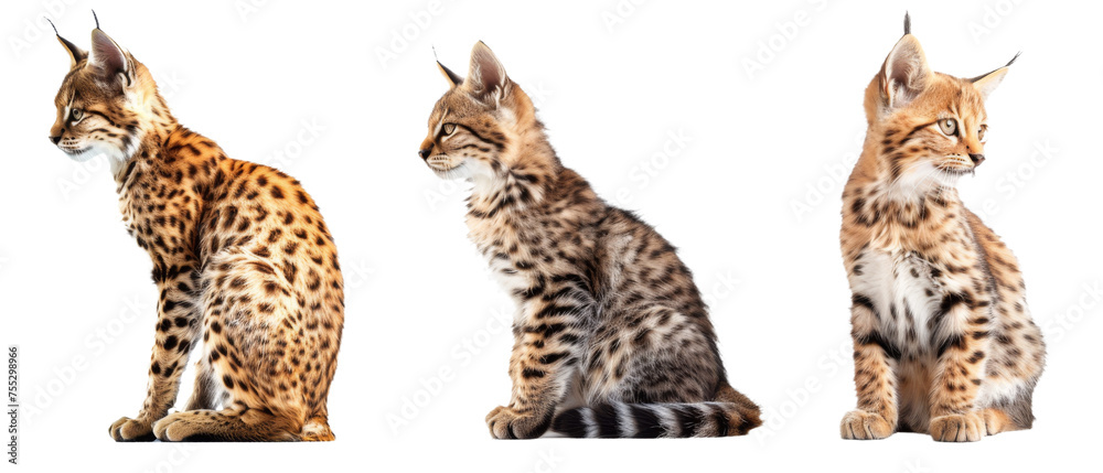 Full body shots of a serval cat from three angles, showcasing its long ...