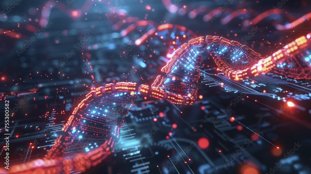 An ethical AI framework resembles a digital DNA strand, embedding moral ...