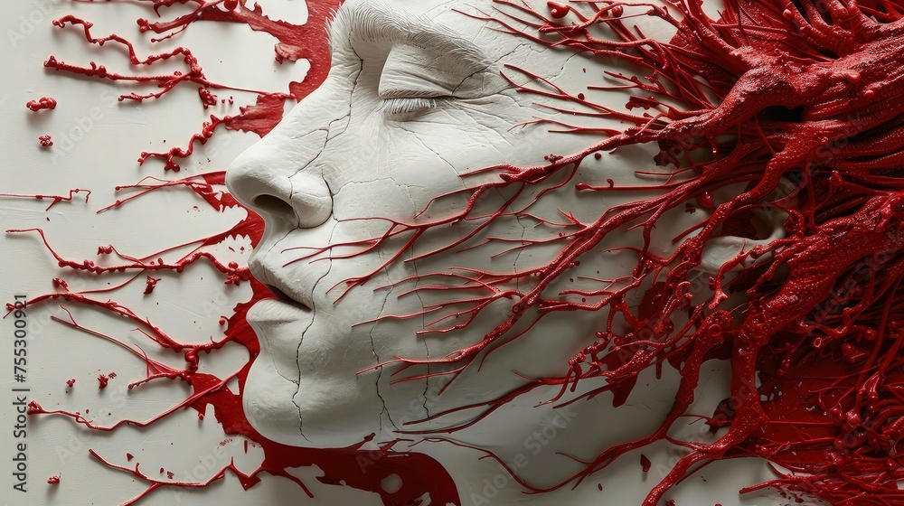 Surrealist Artistic Representation: 3D Model of a Human Face Entangled ...