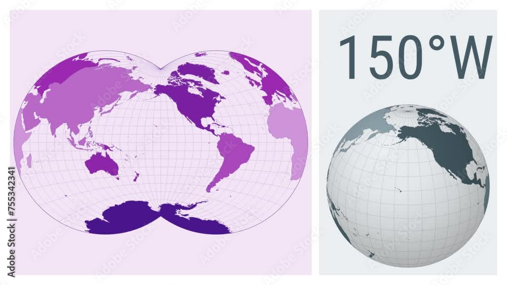 World Map Animation. Van der Grinten IV projection. Colored continents ...
