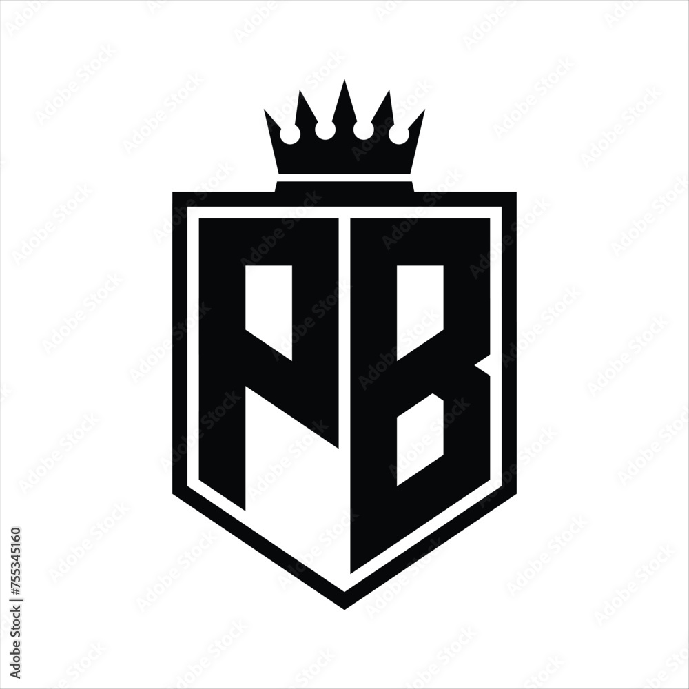 PB Logo monogram bold shield geometric shape with crown outline black ...