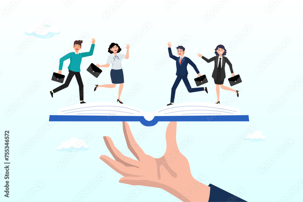 Businessman hand holding handbook with new employees, employee handbook ...