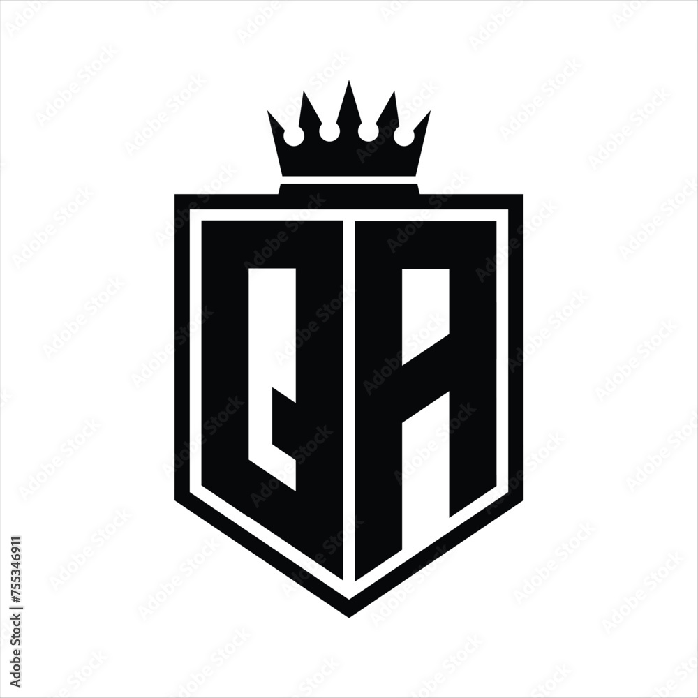 QA Logo monogram bold shield geometric shape with crown outline black and white style design ...