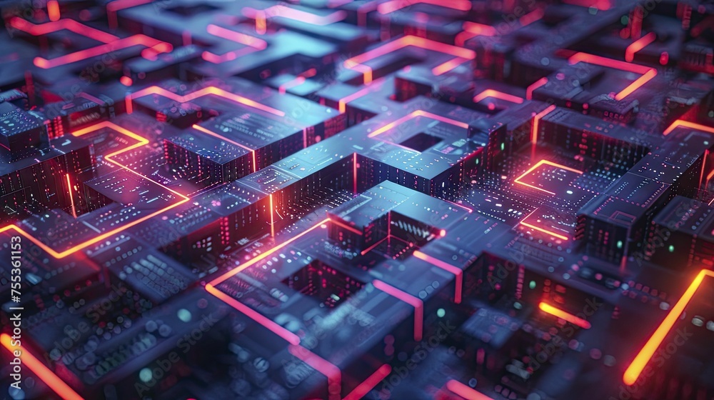 Software bots navigating a task maze demonstrate RPA's problem-solving prowess. Stock ...