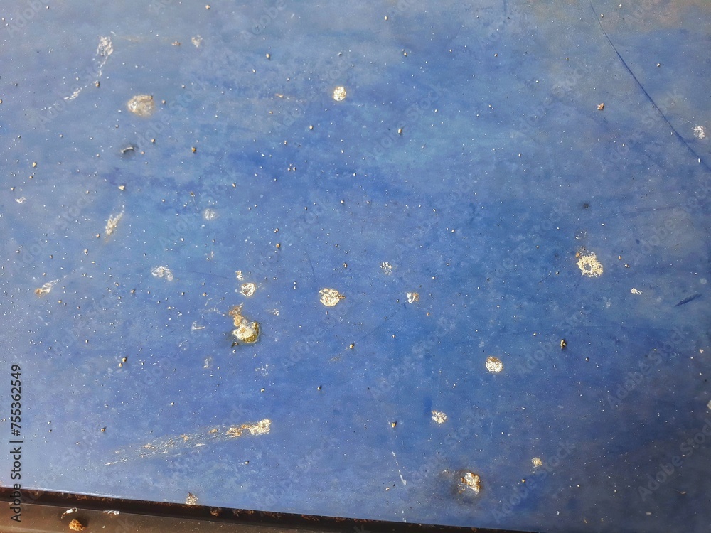 The roof and hood of the blue car full of bird poop droppings Stock ...