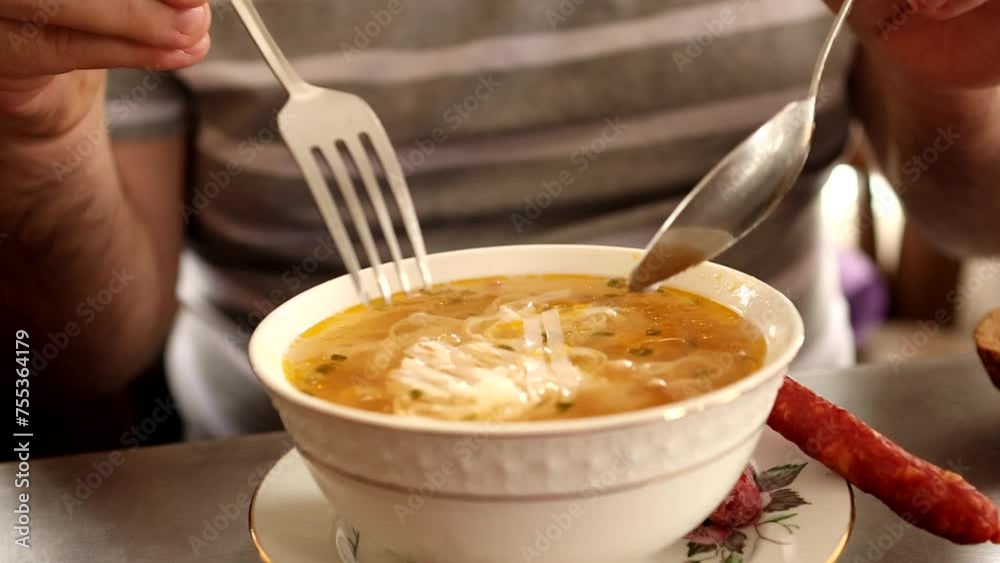 PHO BO Vietnamese Beef Noodle Soup. Making asian soup street food. Man ...