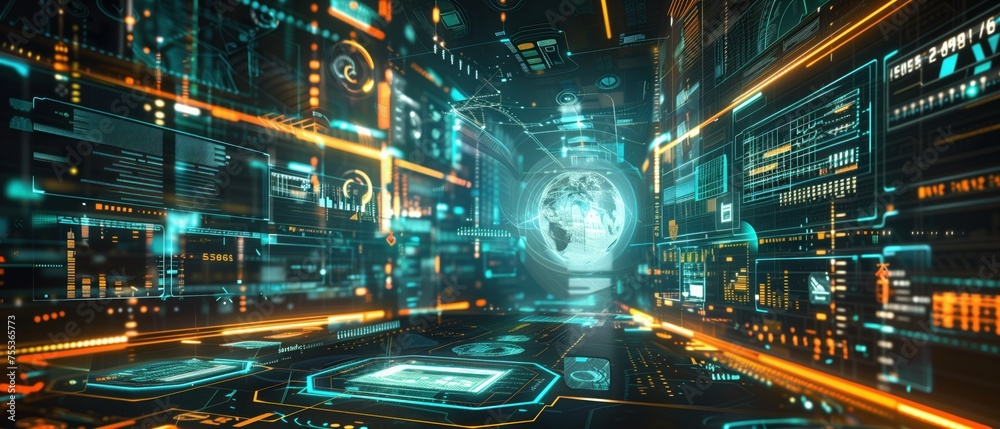 Global Data Nexus Command Center A Futuristic Command Center Complete With High Tech Monitors