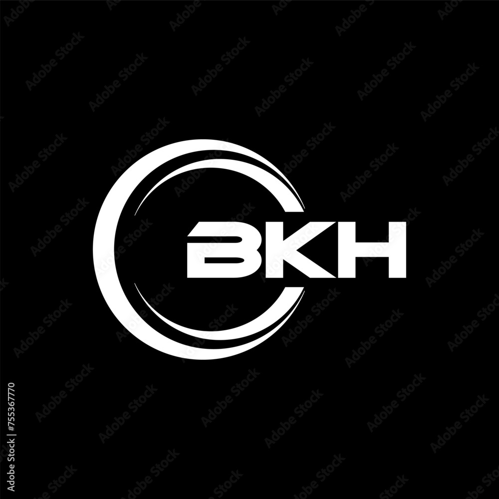 BKH letter logo design with black background in illustrator, cube logo ...