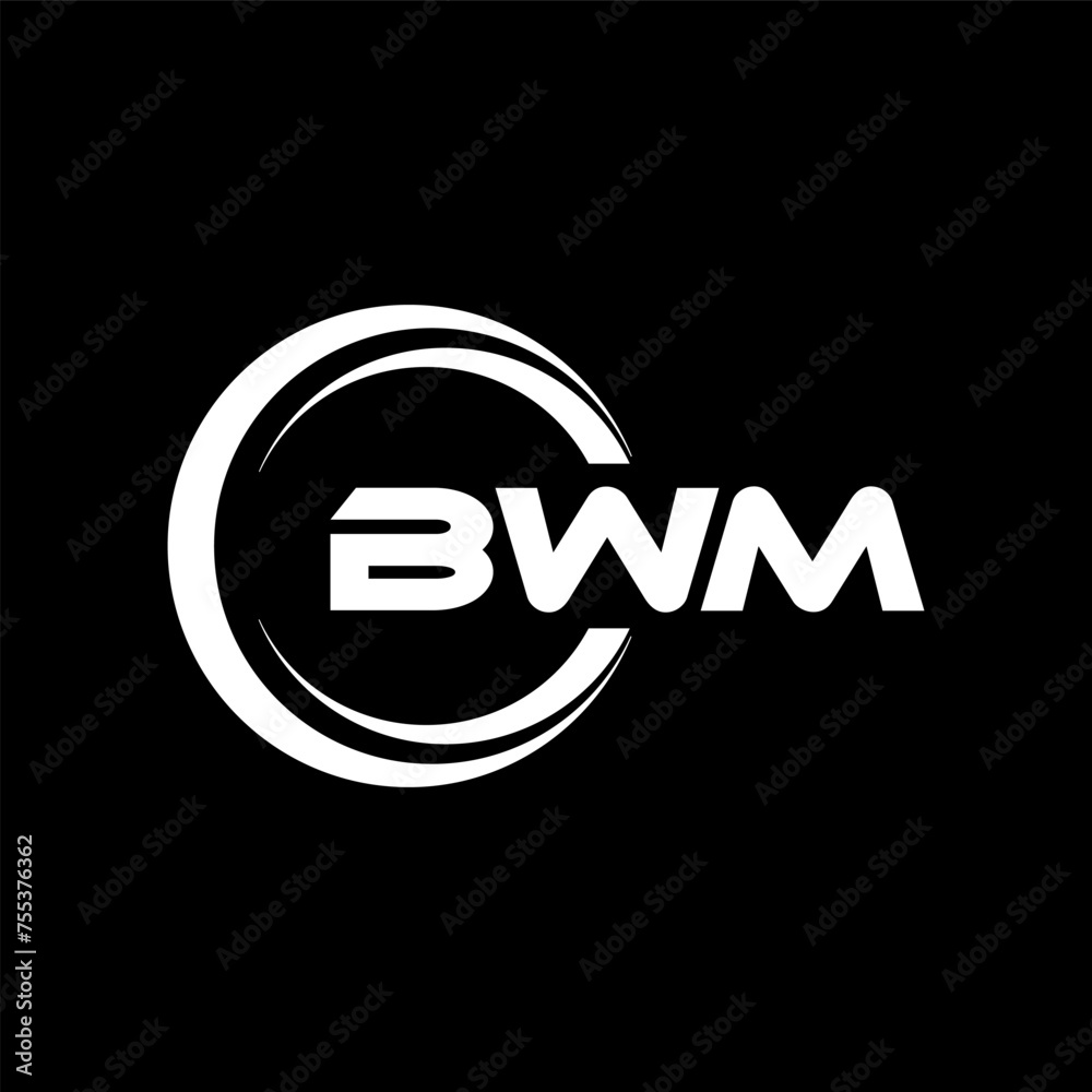 BWM letter logo design with black background in illustrator, cube logo ...