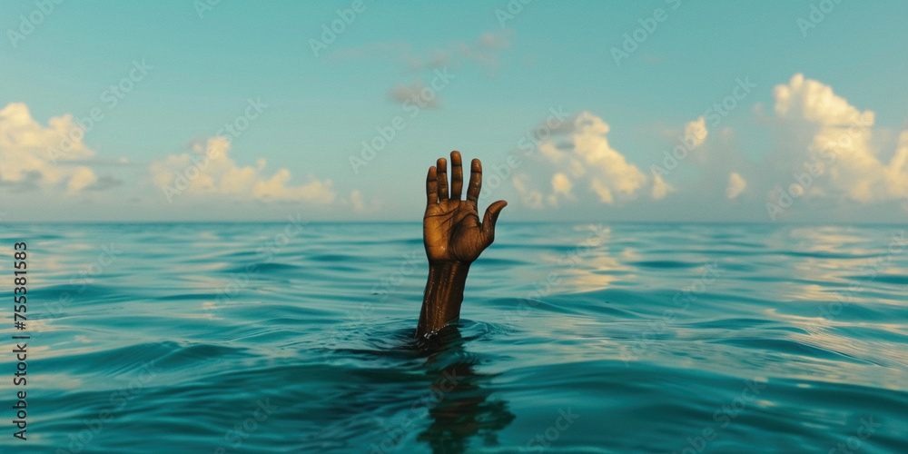 Drowning sinking African American man in sea problems water asking for ...