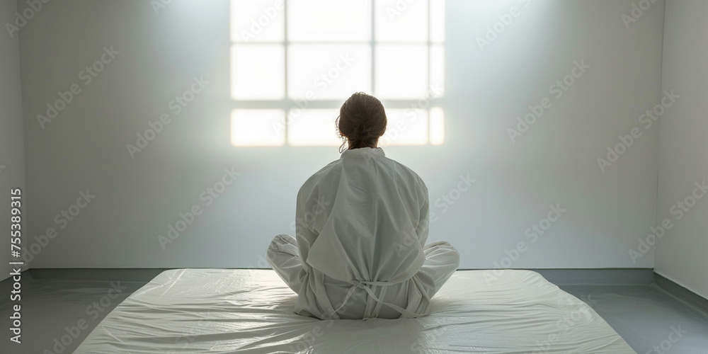 Place for people with mental disorder. Back of insane patient person on ...